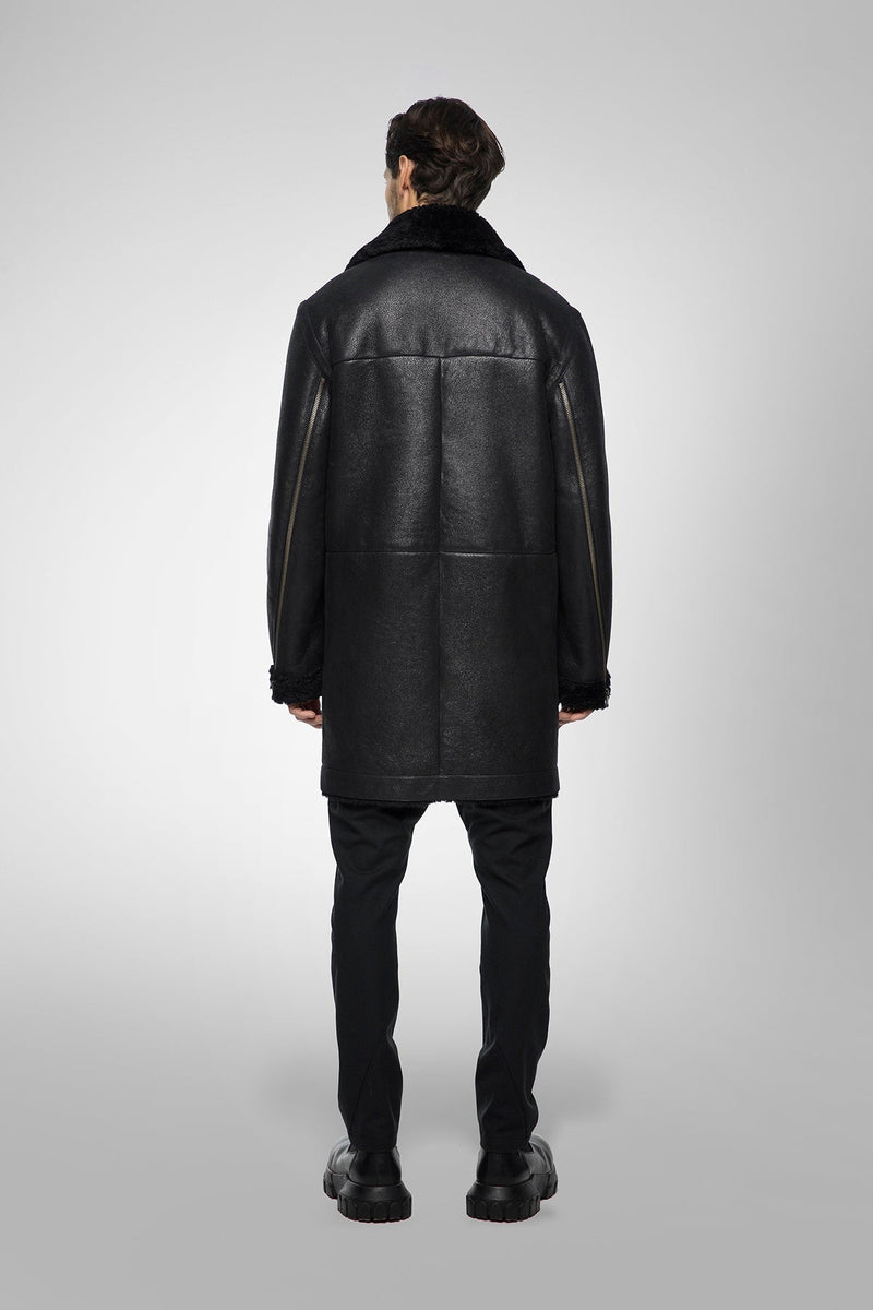 Mens Sheepskin Bomber Leather Coat In Black Moto Jacket Hub